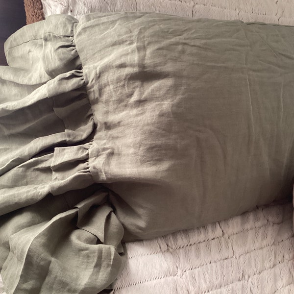 Organic Linen Double Ruffled Pillowcase Frill Pillow Sham Slip Cover ...