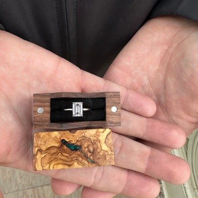 Ring Box the Mountain Made From Walnut & Olive Wood, Engagement Ring ...