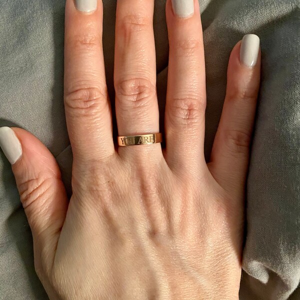 14k 18k Solid Gold Handwriting Ring, Engrave Name Coordinate Gold 3 Mm ...