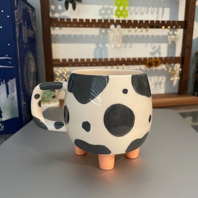 Hand Painted Plain Eyes Striped Handle Clay Coffee Mug, Funky Mug ...