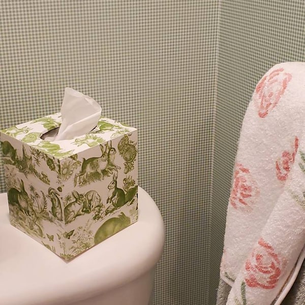 Handmade Decoupage Wood Tissue Box Cover, Easter, Bunny Toile, Home ...