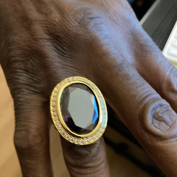 Ruby Red Cubic Zirconia 14k Gold Plated Bishop Cross and Midre Ring ...