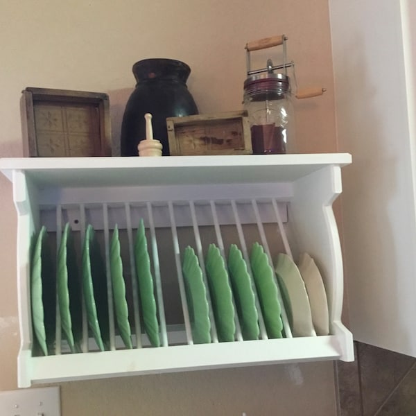 Handcrafted Wooden Wall Mounted Plate Rack / Standing Counter Plate ...