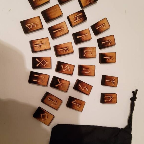 Oak Wood Rune Set - Norse Elder Futhark | Handmade, Hand Carved Oak ...