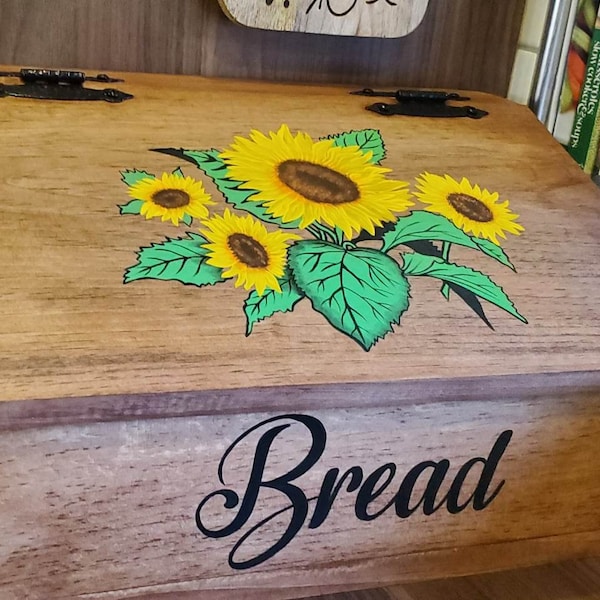 Bread Box Wooden Bread Box Kitchen Bread Box Sunflower Decor Farmhouse ...
