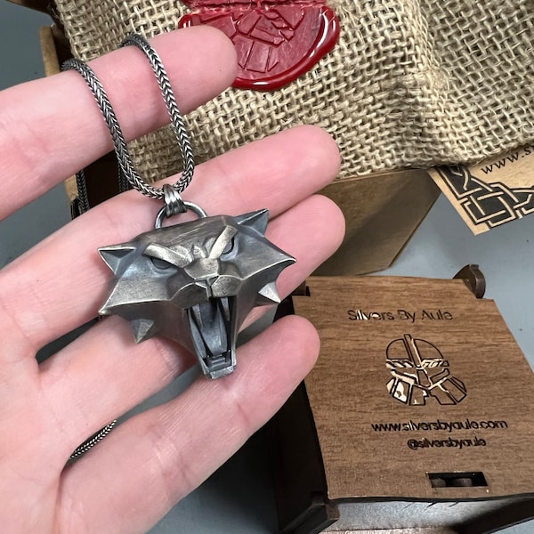 925 Sterling Silver Cat School Medallion Necklace Elegant Gaming Relic ...