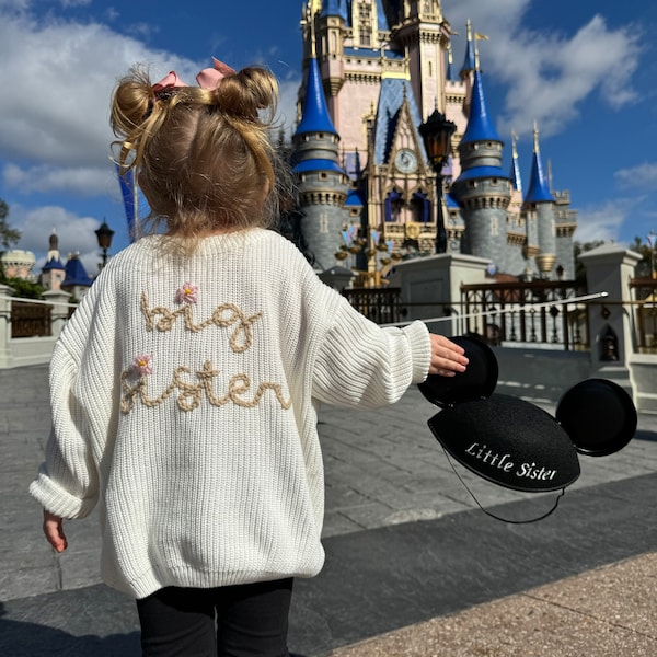 Hand Embroidered Big Sister Lil Sister Sweater Hand Embroidered Sweater ...