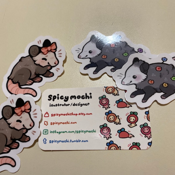 Opossum Sticker Set of 2 / Opossum Blossom and Pretty Possum / Cute ...