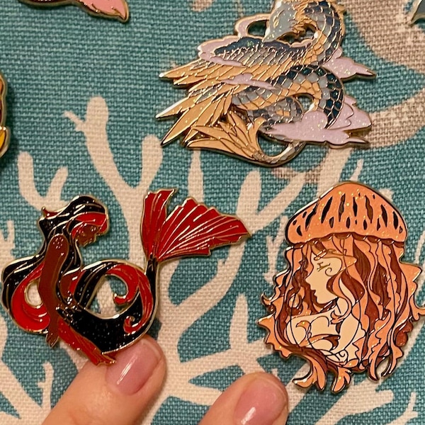 Original Jellyfish Girl Enamel Pin - Orange and Blue Sea Nymphs - Etsy