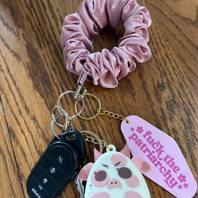 Keyfob Satin Scrunchie Keychain Pink Key Fob Ring Strong Keyring Sturdy ...