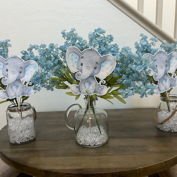Baby Boy Elephant Cutouts: Blue Shower Centerpiece Decorations, Set of ...