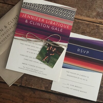 Boho Wedding Invitations Bright and Colorful Sarape Destination ...
