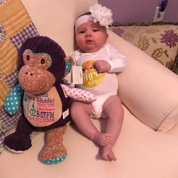 Personalized Stuffed Animal Baby Cubbies - Purple Monkey - Embroidered ...