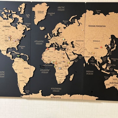 World Map Push Pin Wall Art With FREE Pins, Cork World Map Board ...