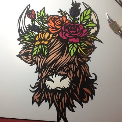 Iona Highland Cow Papercutting Template, Highland Cow Vinyl Template ...