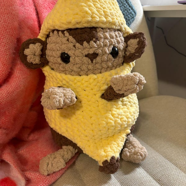 Amigurumi Pattern "bono the Monkey", Chubby Monkey in a Banana Costume ...