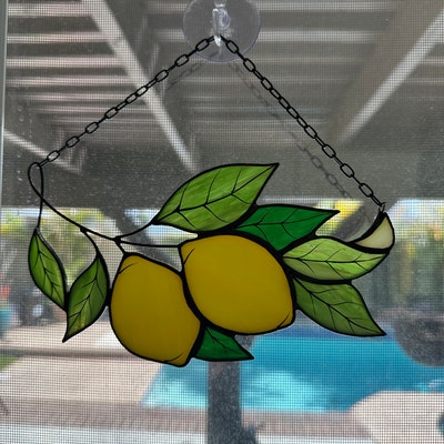 Lemon Branch Stained Glass Suncatcher Window Hangings Lemon Tree Leaf ...
