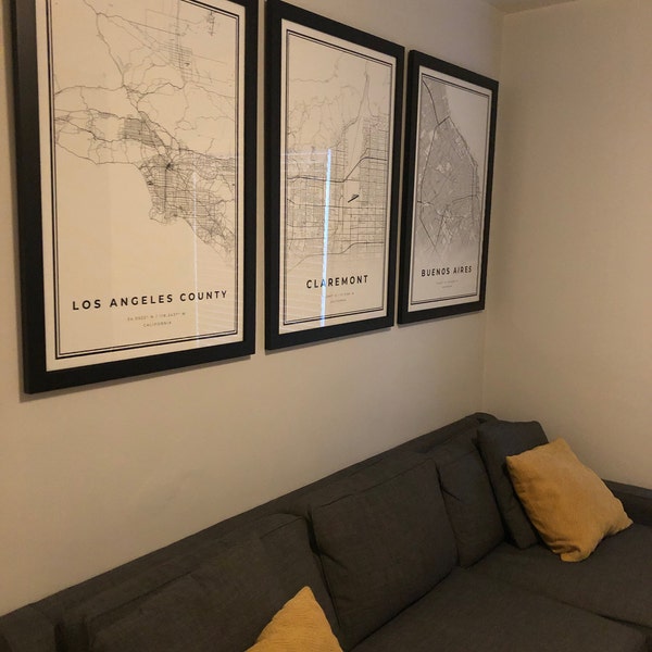 Set of 3 ANY CITY Map Posters, Personalized Map Prints, Custom ...