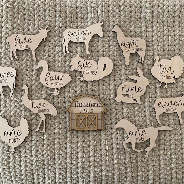 Baby Monthly Milestone Markers With Farm Animal Theme, Unique Wooden ...