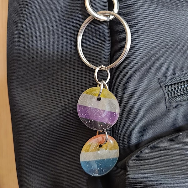 2-charm Round Keychain - LGBTQ+ Handmade Holographic Glitter Pride Flag ...