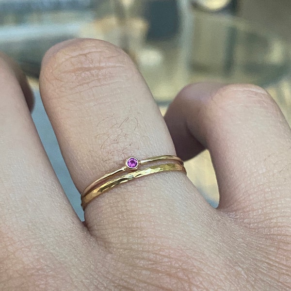 Tiny Ruby Ring, Ruby Stacking Ring, Solid 14k Gold Ruby Ring, Ruby Mothers Ring, July Birthstone ...