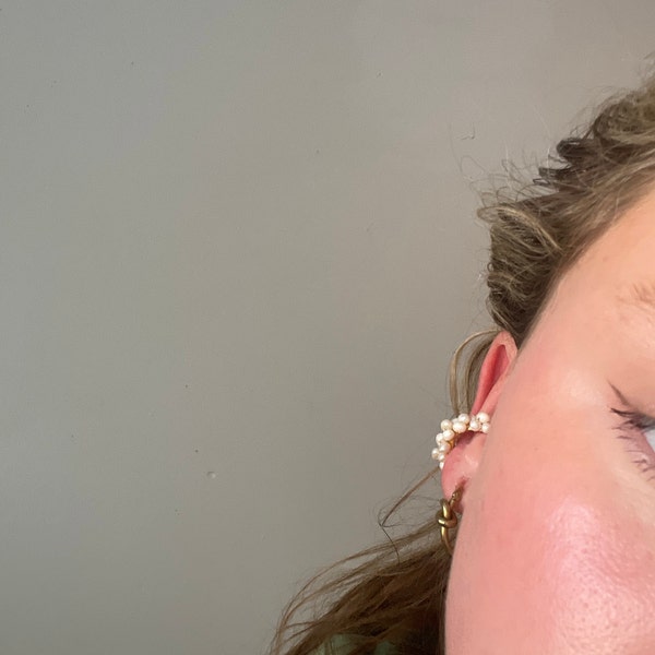 24k Gold Plated Pearl Ear Cuff- Color Beaded Earcuff. No Ear Holes. No ...