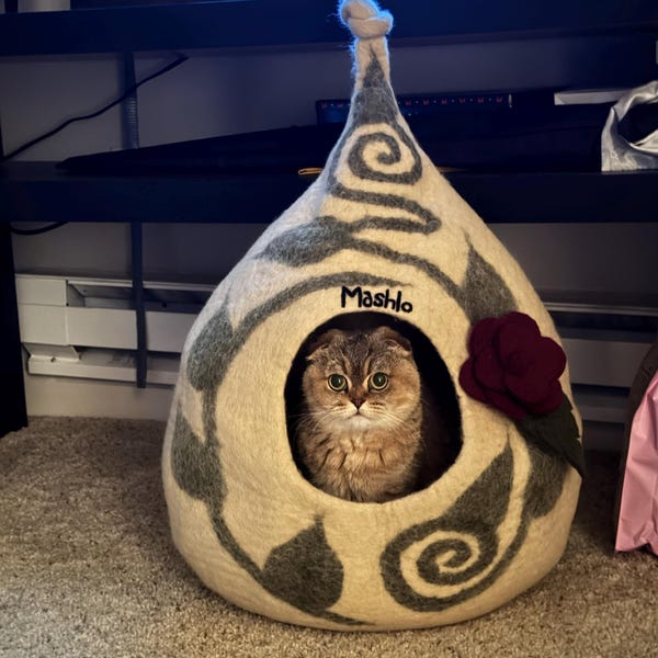 Wool Felt Top Knot Design Cat Bed House | Large Cat Cave - Etsy