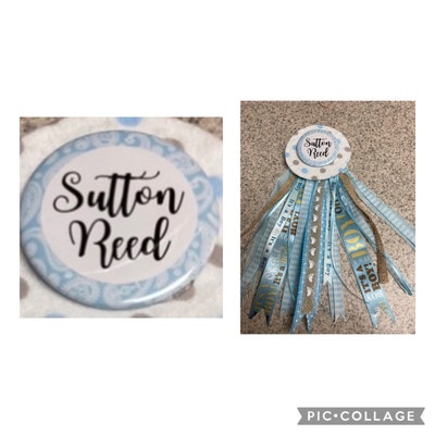 Chevron Pin Button, Name Badge Pin Button, Family Name Tag, Baby Shower ...