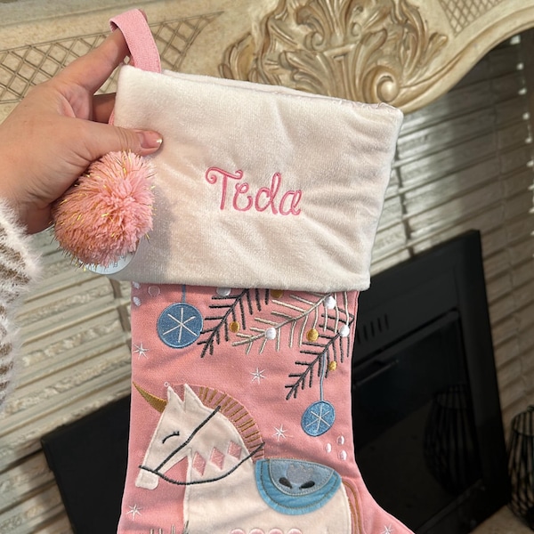 Unicorn Personalized Stocking, Embroidered Stocking, First Christmas ...