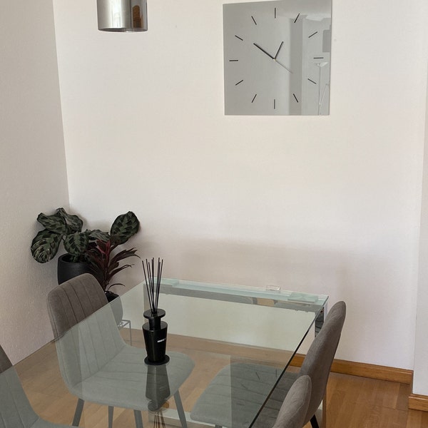 Blue Glass Clock, Blue Printed Clock, Solid Color Modern Wall Clock ...