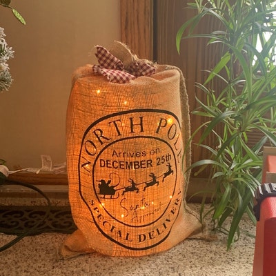 Merry Christmas Lighted Burlap Bag Christmas Decor Holiday Decorations ...