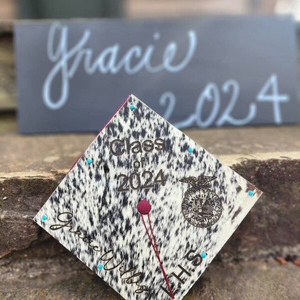 Grad Cap Topper Western Cowhide Personalized Mortar Board Cover ...