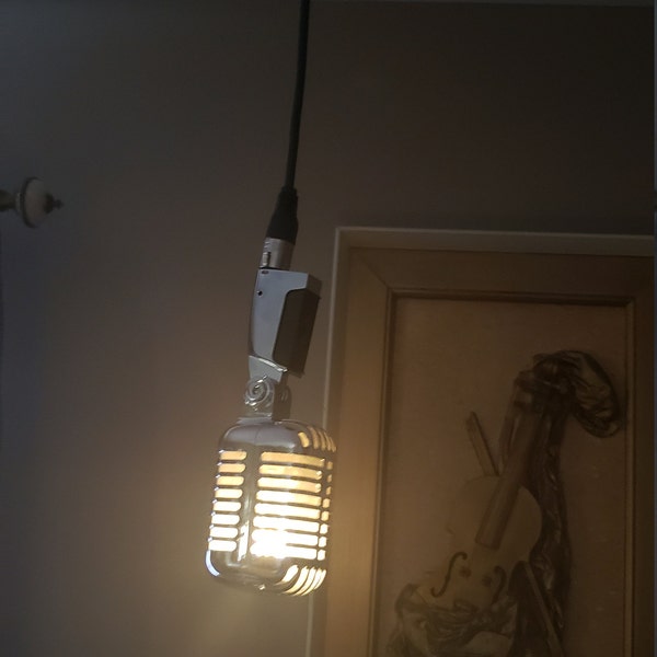 Hanging Retro Microphone Lamp - Silver / Vintage / Shure / Boxing / Man ...