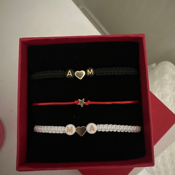 Set of 2 Custom Couple Initial Bracelets With Gold Heart Personalized ...