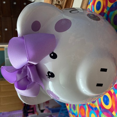 Personalized 9large Piggy Bank Light Pink and Glitter Silver Polka Dot ...