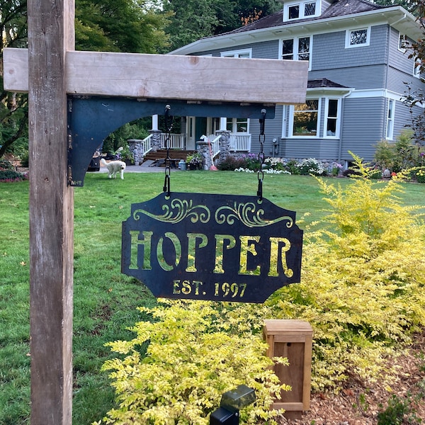 Custom Hanging Address Family Name Sign - Hanging Business Sign ...