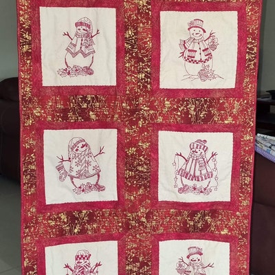 Redwork Snowman Christmas Holiday Machine Embroidery Designs Pack ...