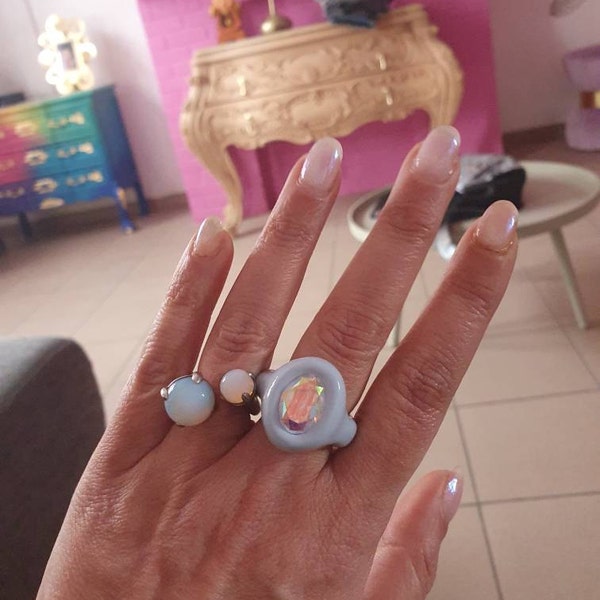 Soft Pink Bubblegum Unicorn Dreamy Pink Handcrafted Clay Ring With Opalescent Swarovski Crystal ...