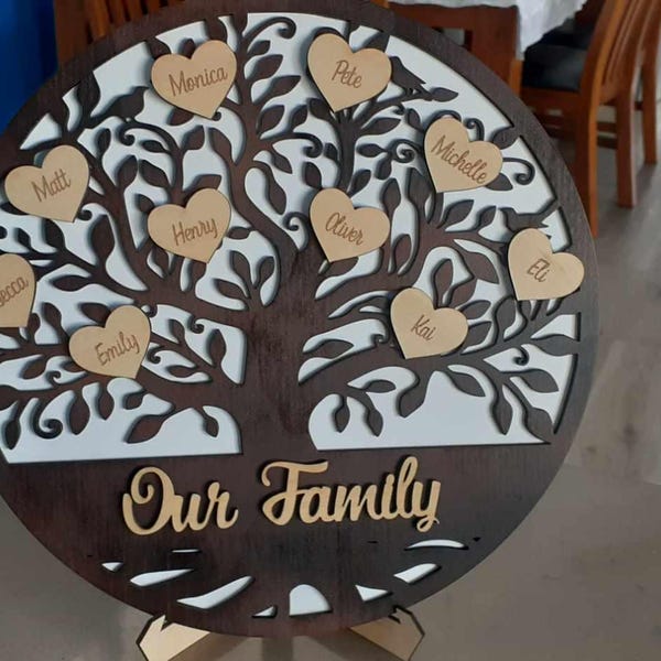 Personalised Wooden Family Tree Hanging Hearts-custom Family Tree ...