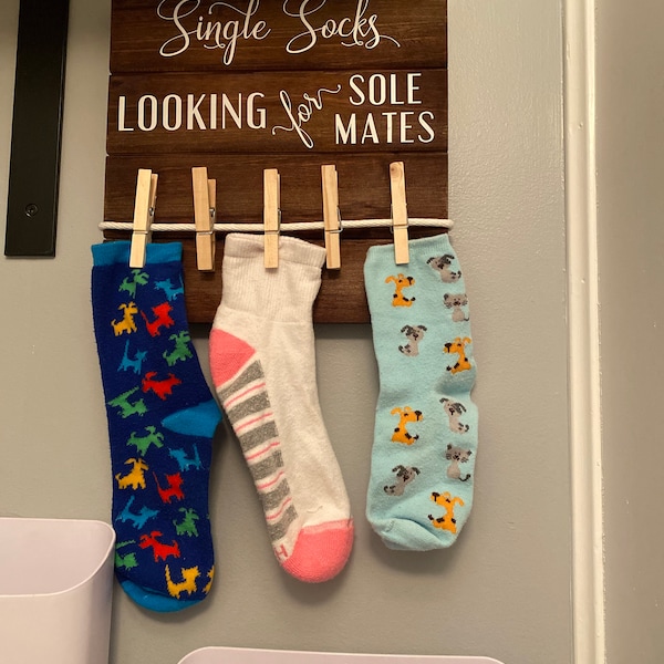 Single Socks Looking for Sole Mates Laundry Decor / Sock Hanger / Sock ...