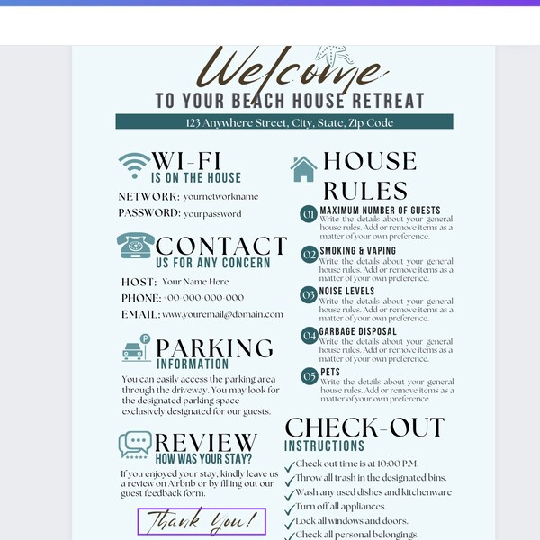 Cabin Airbnb Welcome Book Template Canva, Lake House Sign, Airbnb Host ...