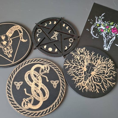 Witchcraft Wooden Coaster Set Gothic Home Decor Spooky Season Ornament ...
