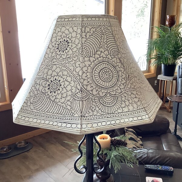 Large Floor Lamp Shade in Vintage Style Plain Hand Painted Leather ...
