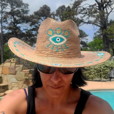 Hand Painted Hat With Evil Eye Decoration / Straw Hat With Eye - Etsy