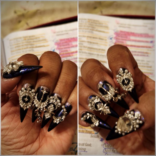 Luxury Press-on Nails, High-end Swarovski Crystal Long Nails, Roseup ...