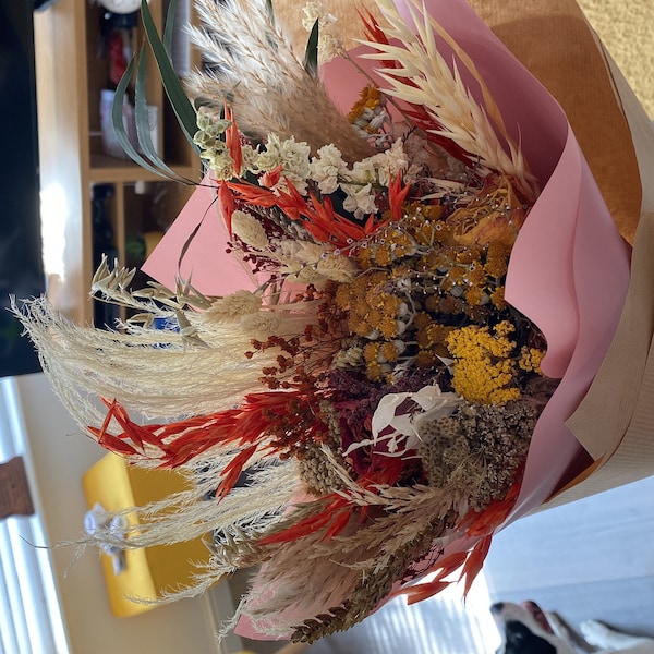 Large Rust Orange Dry Flower Wedding Bouquet "sunset Haze"/buttonhole ...