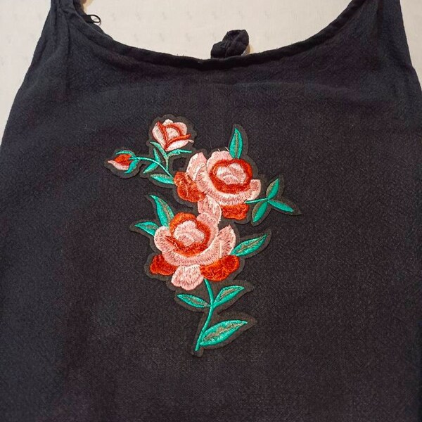 Iron on Embroidered Rose Patch Applique Flower Red Roses Vintage Sewing ...