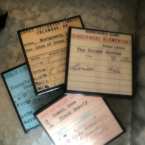 Book Lovers Coaster Set Library Due Date Card Wood Coasters Gifts for ...
