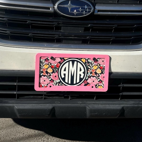 Pretty Painted Florals Monogram License Plate - Personalized Car Tag ...
