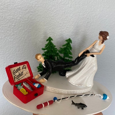 Cake Topper Funny Bridal Wedding Day Reception Bride Dragging Groom ...